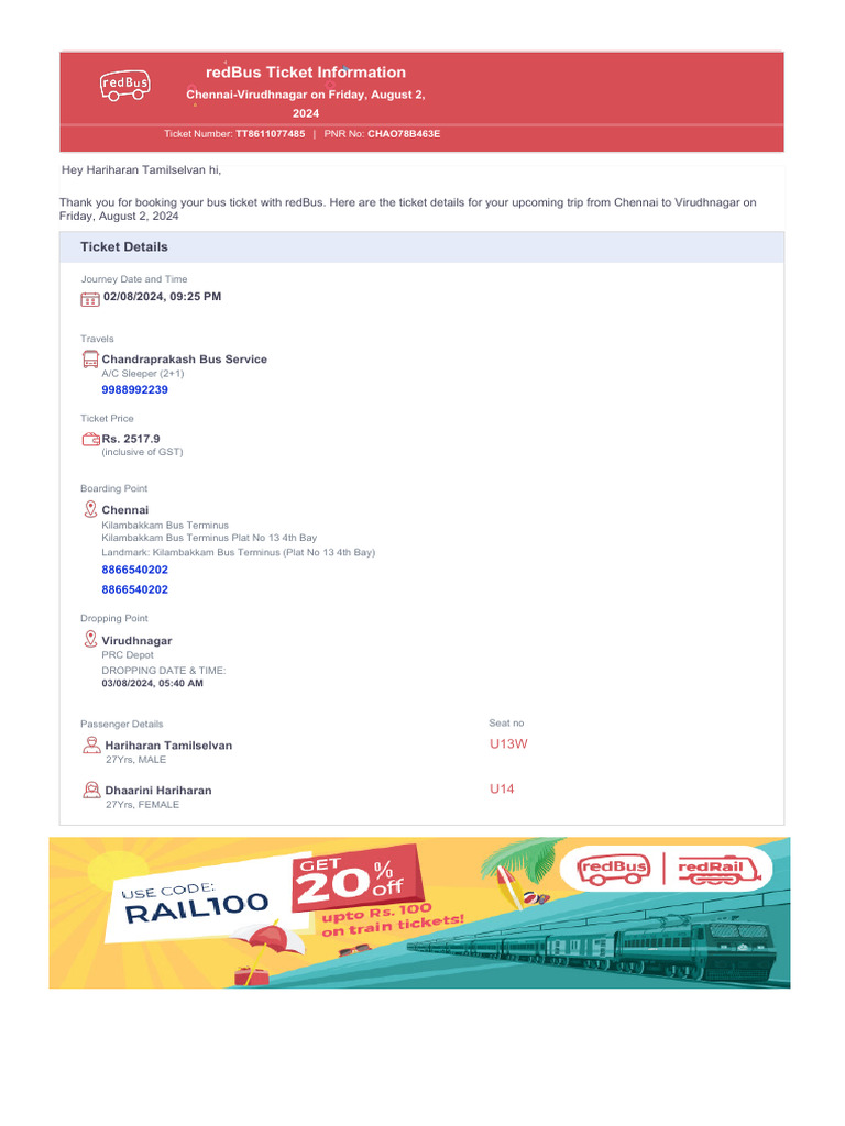 Bus Ticket TT8611077485 | PDF