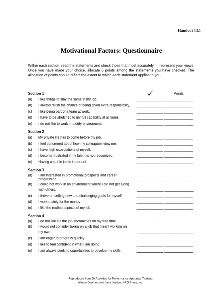 Motivational_Factors_-_Quastionaire_Handout_3.1 | PDF | Psychology ...