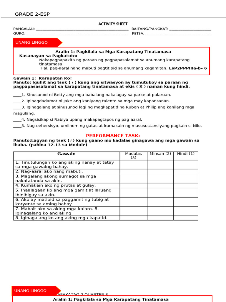 2-Esp 2 Activity Sheets Q3 | PDF