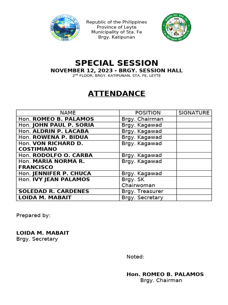 Sta. Fe Brgy. Session Minutes November 2023 | PDF