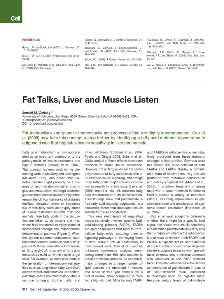 Fat Talks, Liver and Muscle Listen Cell | PDF | Insulin Resistance ...