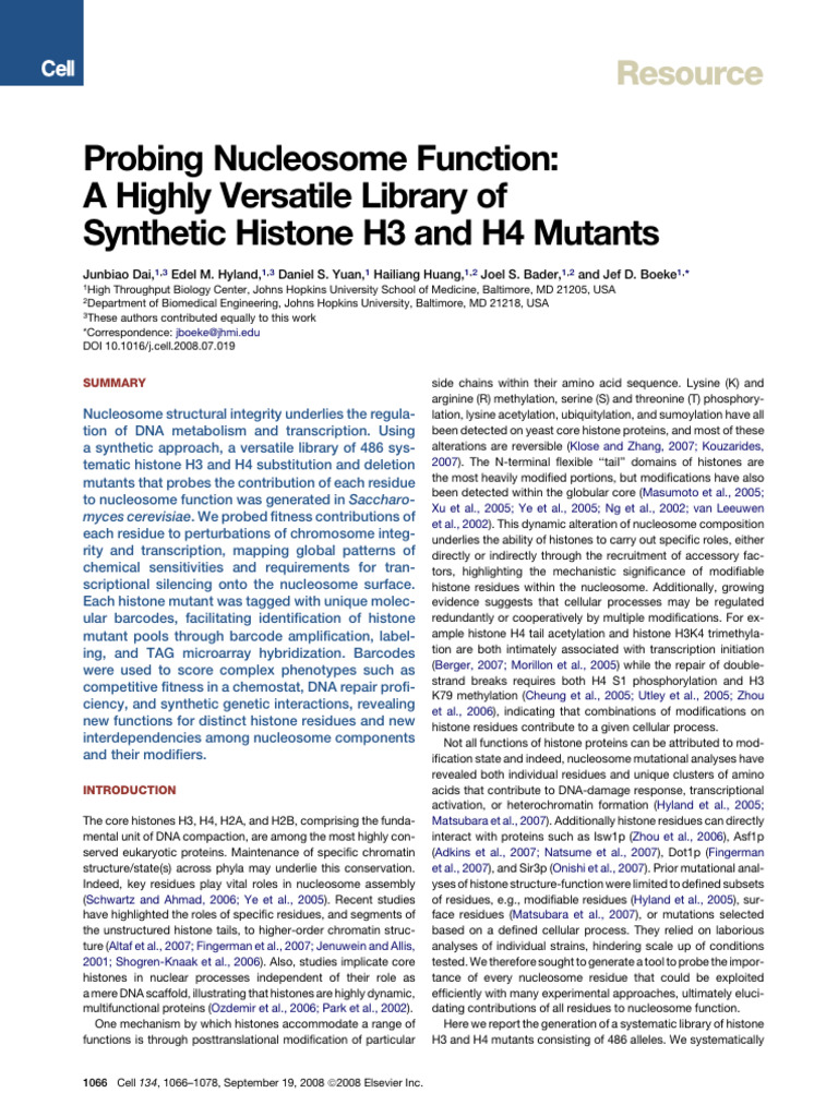 Probing Nucleosome Function A Highly Versatile Li | PDF | Histone ...