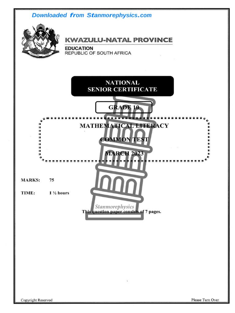 Maths Literacy Grade 10 March 2023 QP Only | PDF