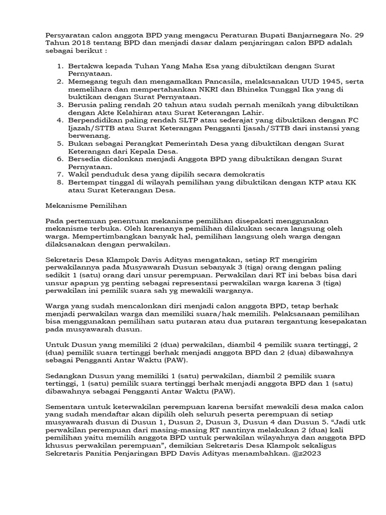 Mekanisme Pemilihan BPD | PDF
