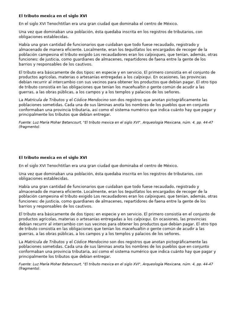 El Tributo Mexica en El Siglo XVI | PDF | México