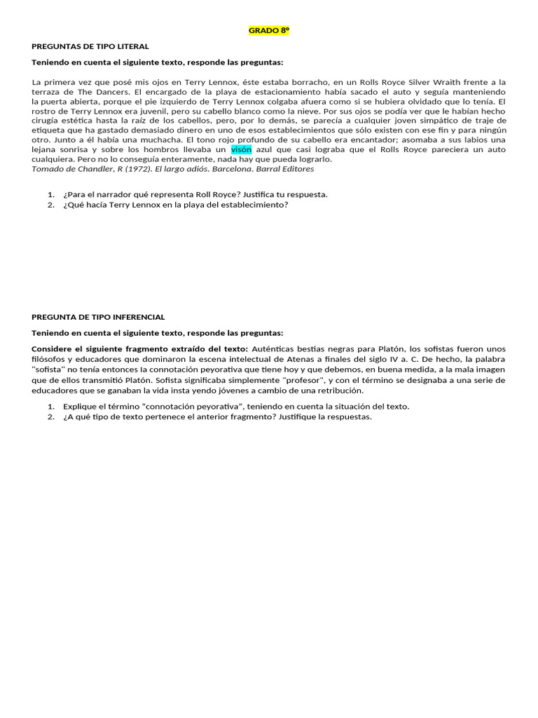 GRADO 8 Preguntas | PDF