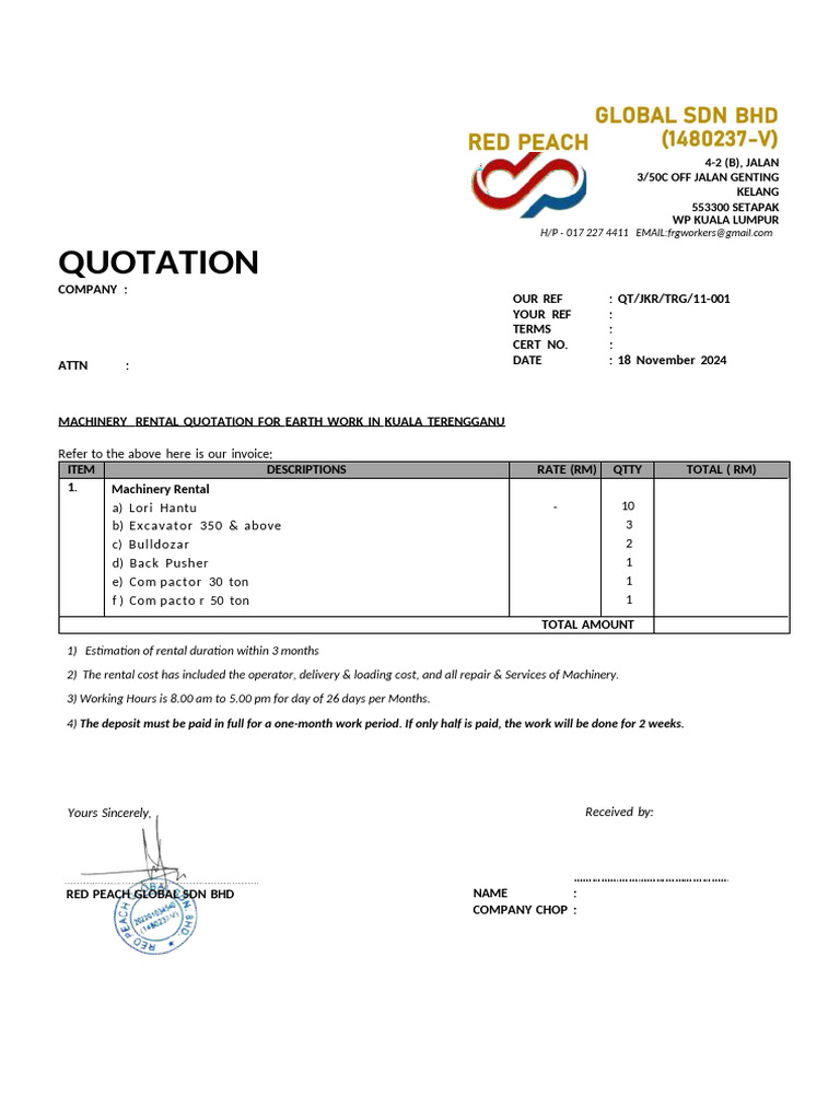 Quotation Machine Rental | PDF