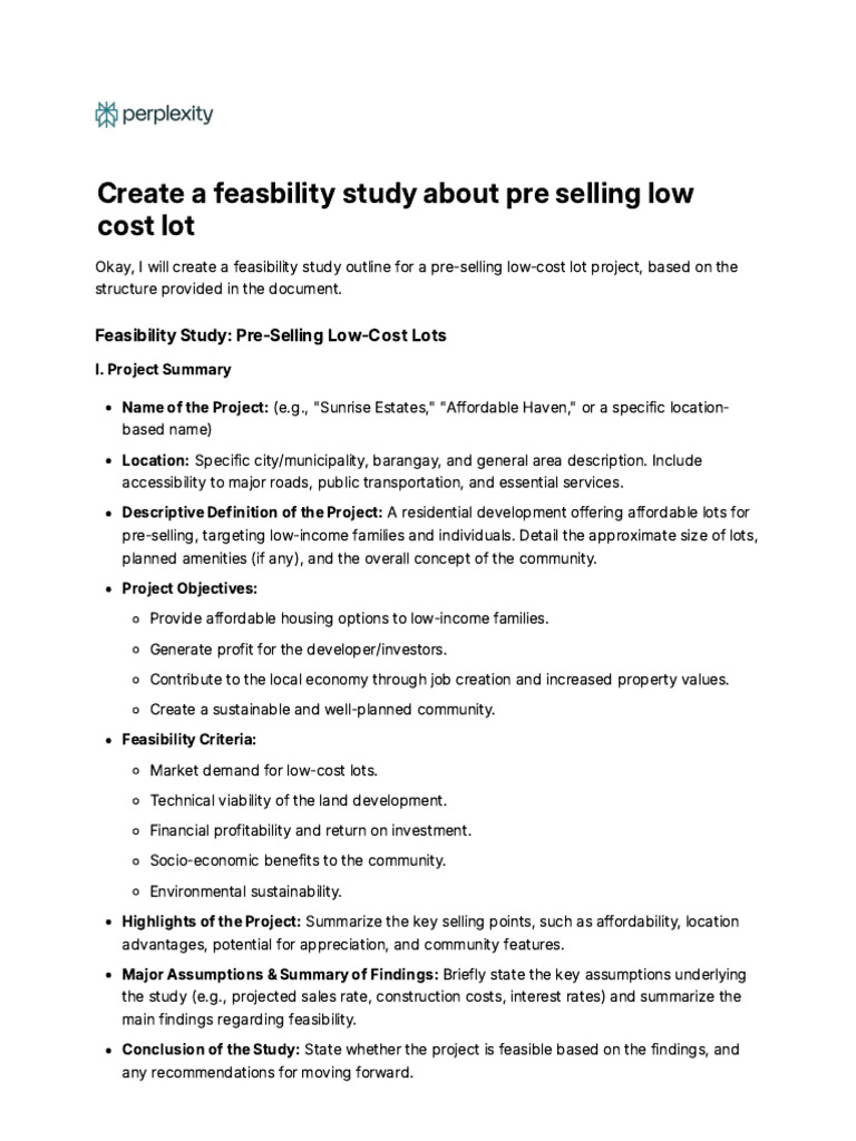 Feasibility Study for Low-Cost Lots | PDF | Net Present Value | Feasibility Study