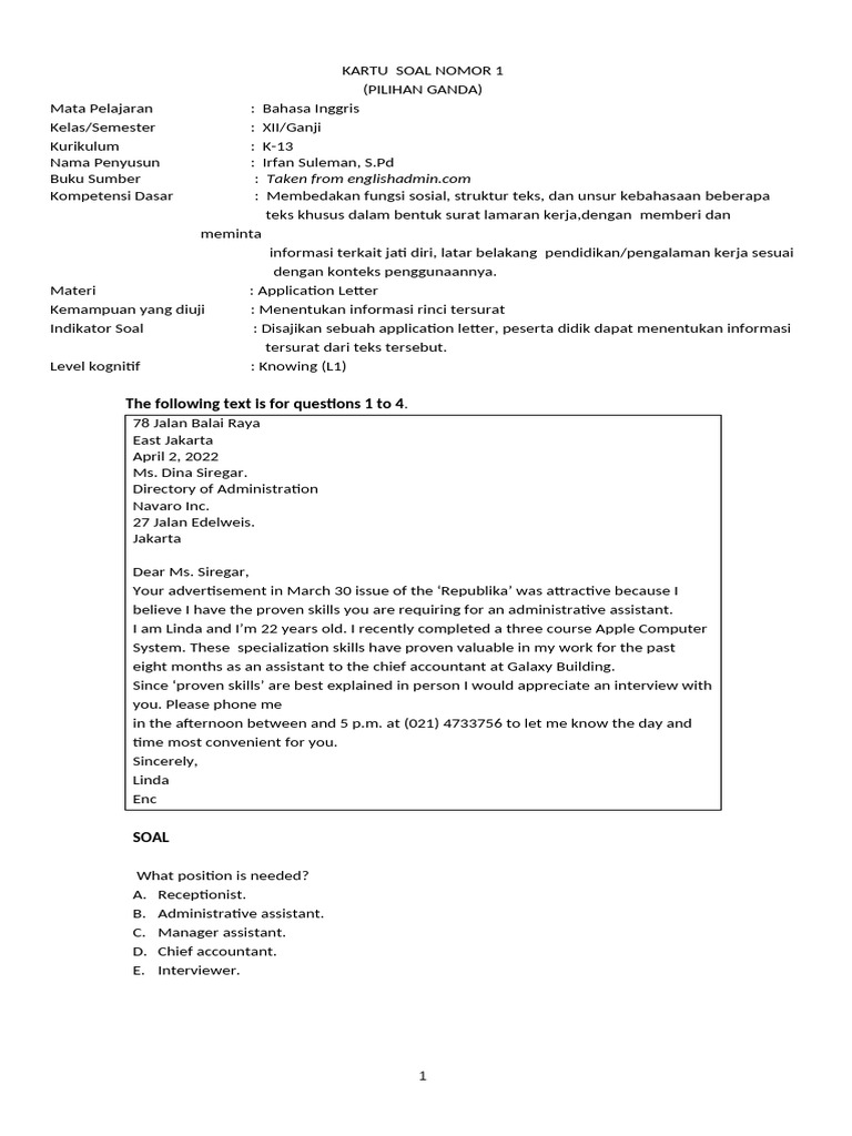 Kartu Soal Kelas Xii Semester Ganjil 2022 | PDF