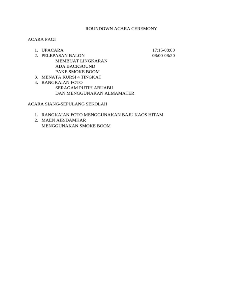 Rundown Acara Ceremony Sekolah | PDF
