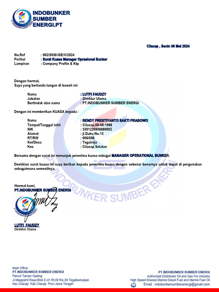 Surat SKM Rendy Prestiyanto .SP - KTP & Compro PT Ise | PDF