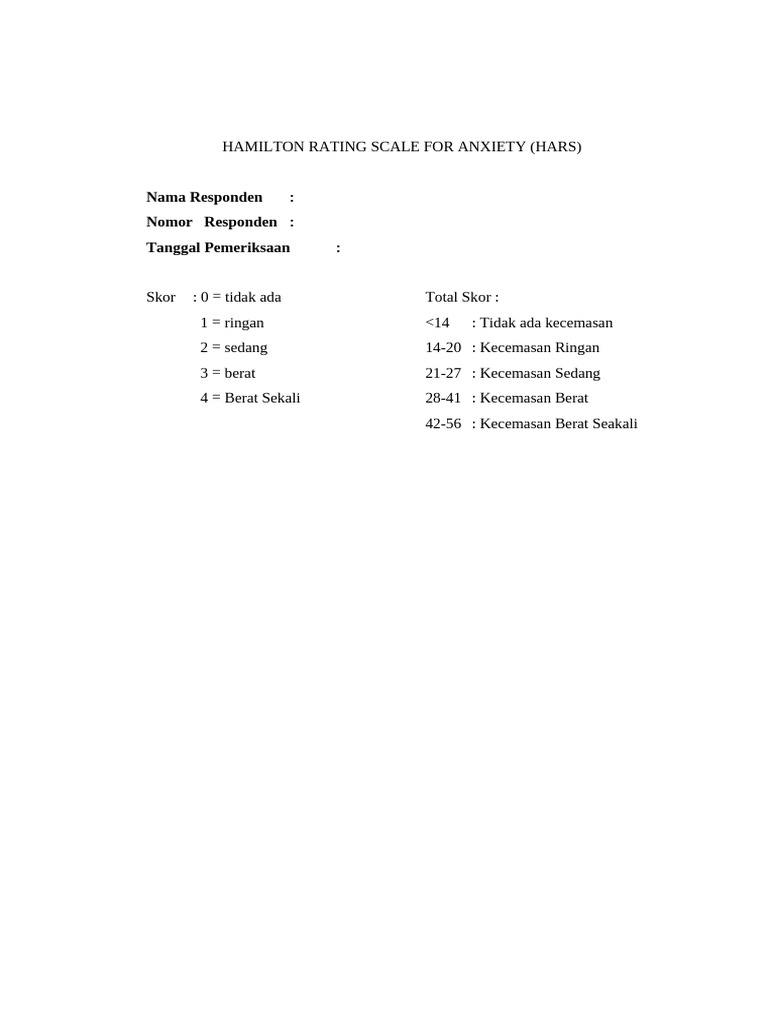 Hamilton Rating Scale For Anxiety | PDF