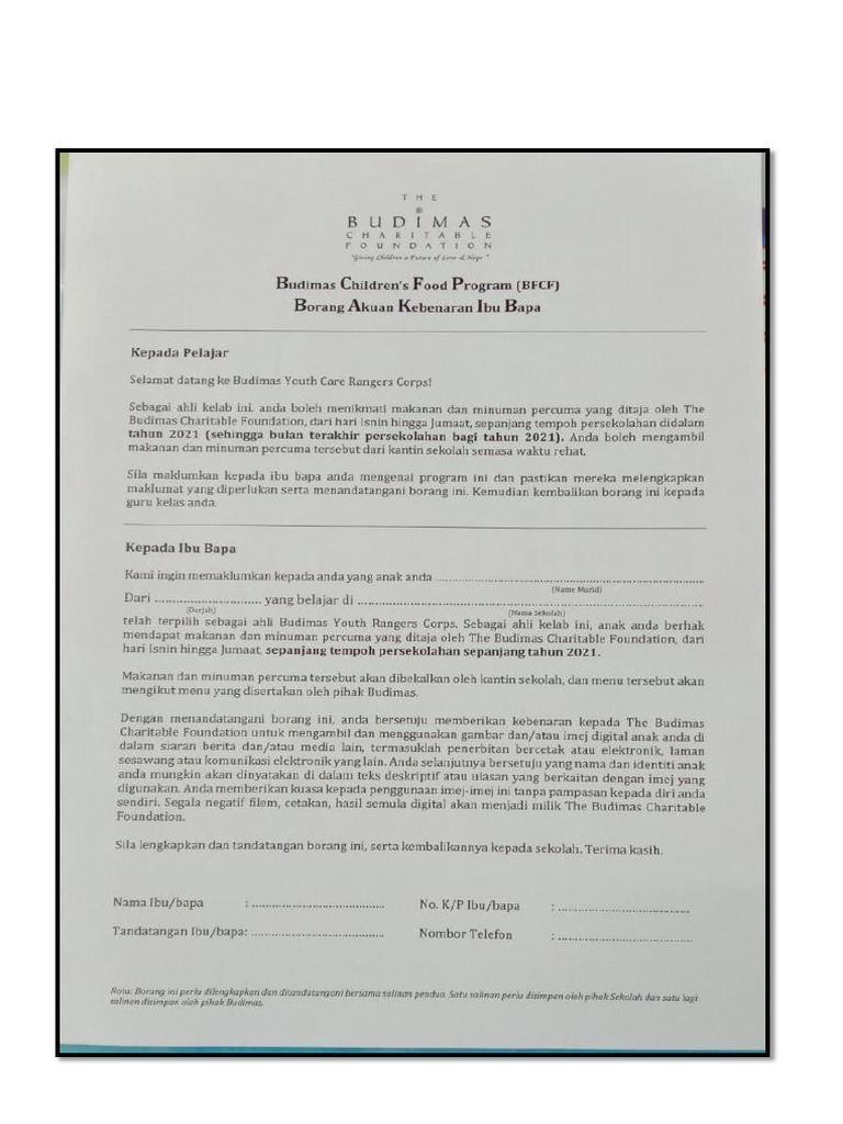 Borang Budimas 2021 | PDF