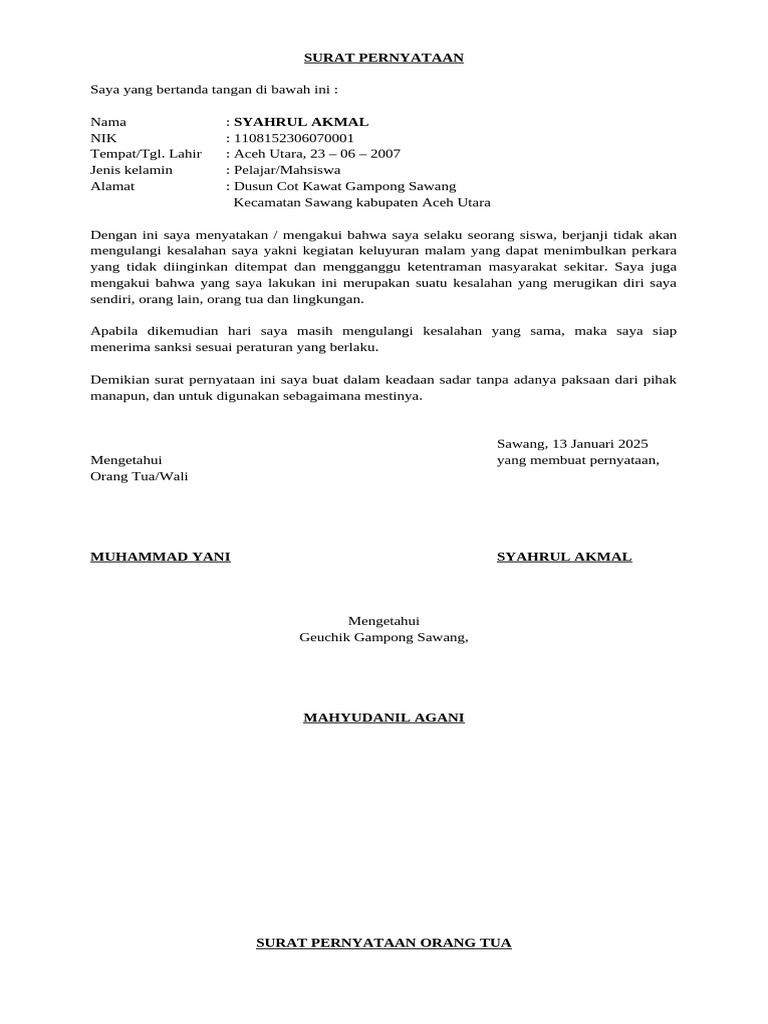 Surat Pernyataan Syahrul Akmal | PDF