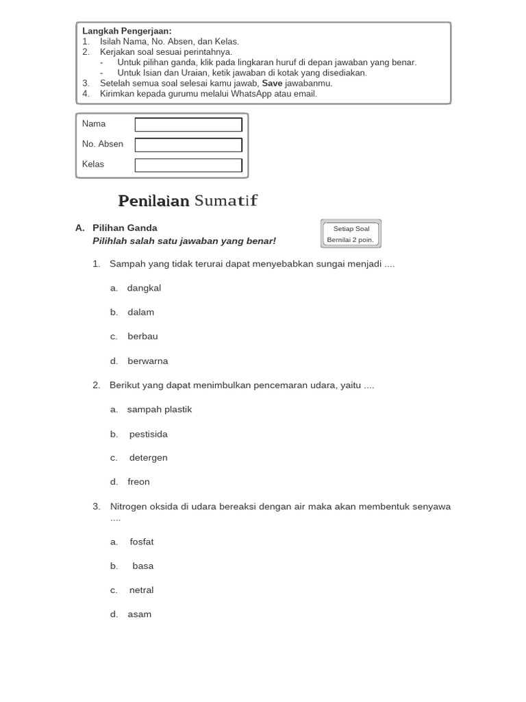 SD IPAS Kelas 6 Penilaian Sumatif 7 | PDF