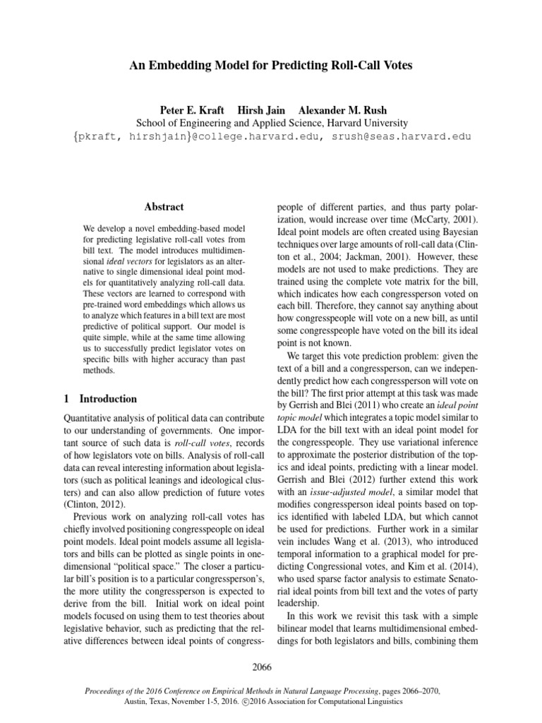 An Embedding Model For Predicting Roll-Call Votes | PDF | United States ...