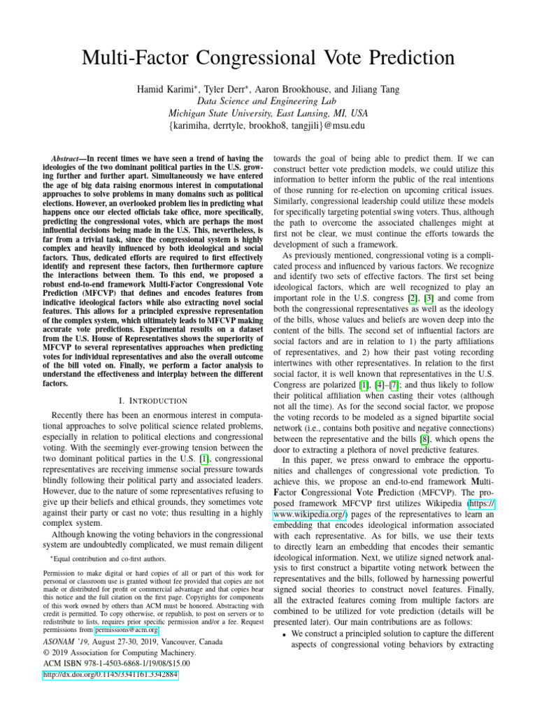 Multi-Factor Congressional Vote Prediction | PDF | Prediction ...