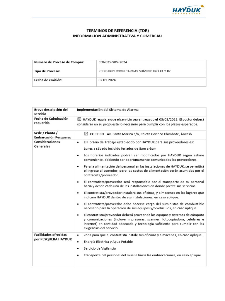 TDR 2024-Inf - Adm y Comercial - CON025-SRV-2024 REDISTRIBUCION CARGAS SUMINISTRO 1 Y 2 | PDF ...