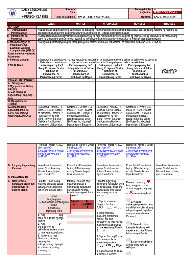 G5 Q4W5 DLL AP MELCs | PDF