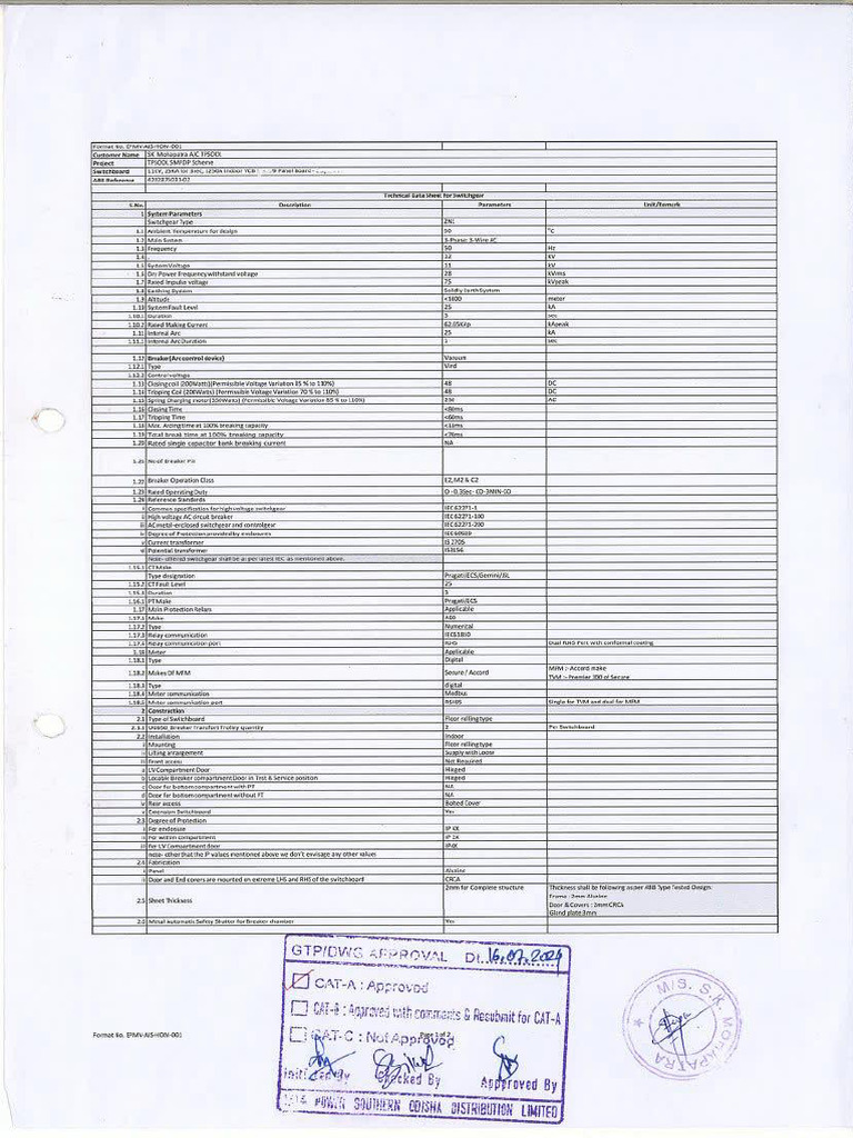 CAT-A Approval 11KV AIS Panel ABB CMPDP (Part-1) | PDF