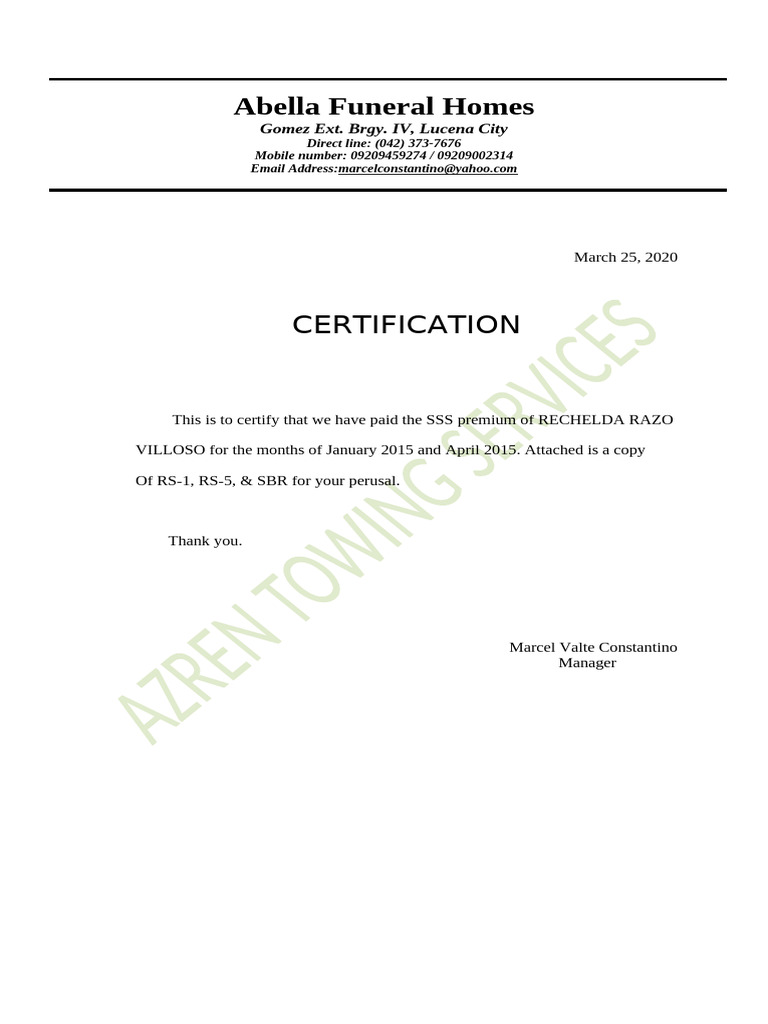 CERTIFICATION OF EMPLOYMENT (1) | PDF
