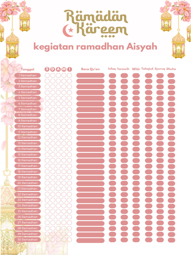 Daftar Catatan Amal Ramadhan Muslimah | PDF