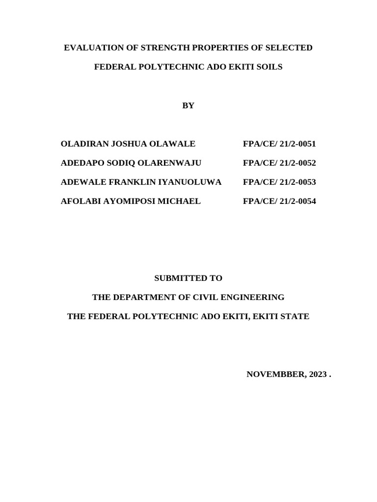 Evaluation of Strength Properties of Selected Federal Polytechnic Ado ...