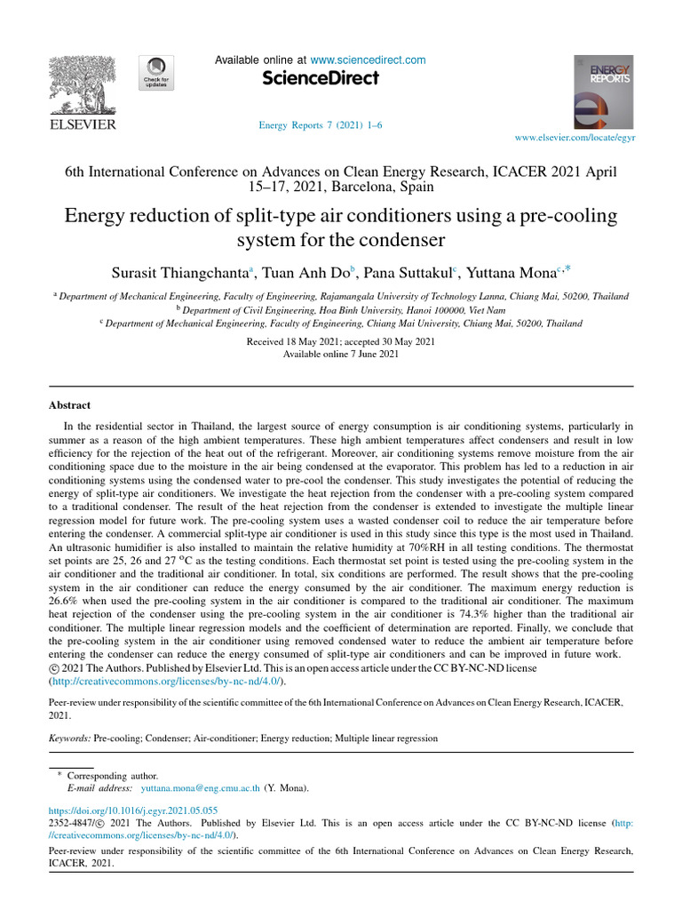 Energy Reduction of Split Type Air Conditioners Using A Pre-Cooling ...