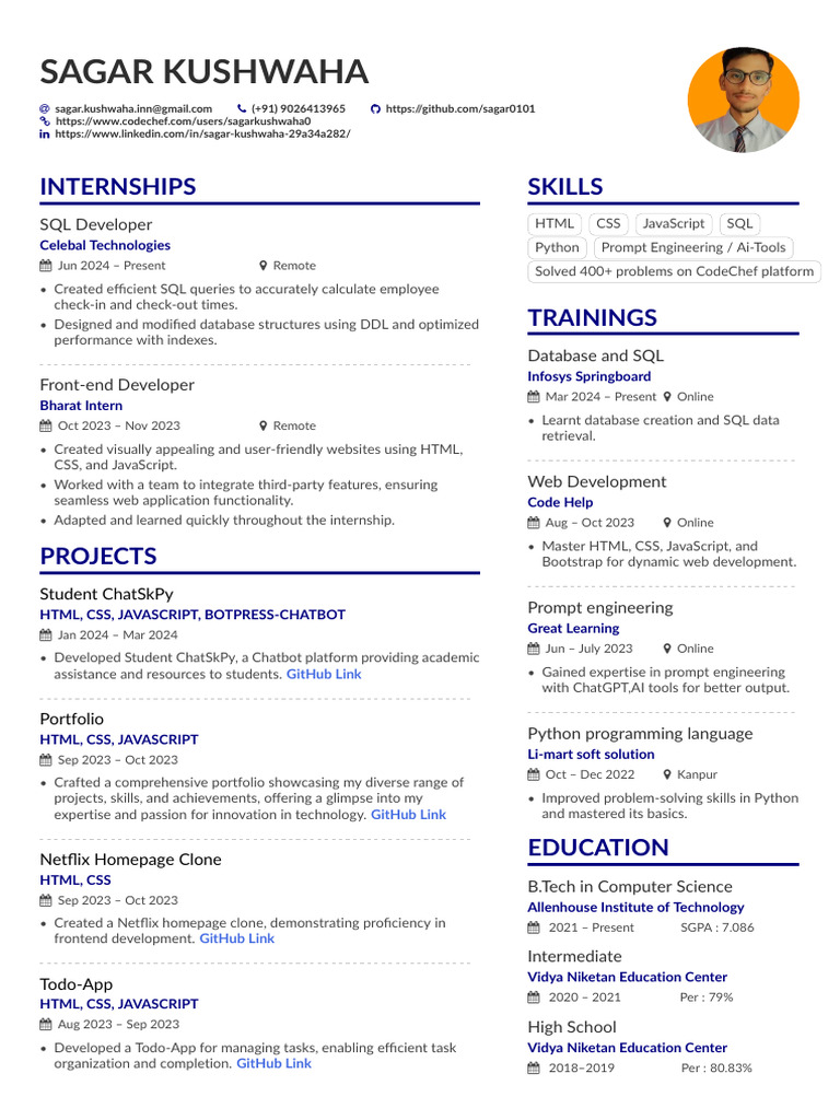 Sagar Kushwaha: Skills Internships | PDF | Web Development | Sql