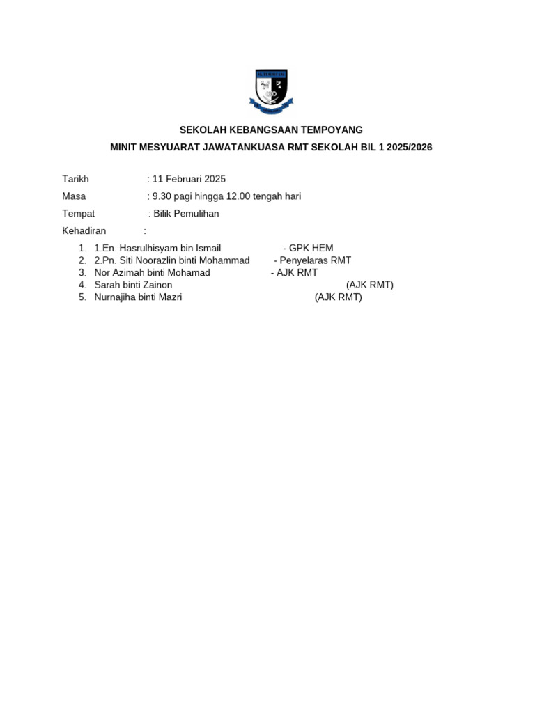 Minit Mesyuarat RMT 1 2025 | PDF