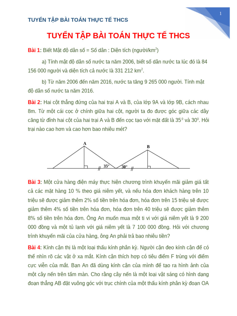 Tuyển tập bài toán thực tế thcs | PDF