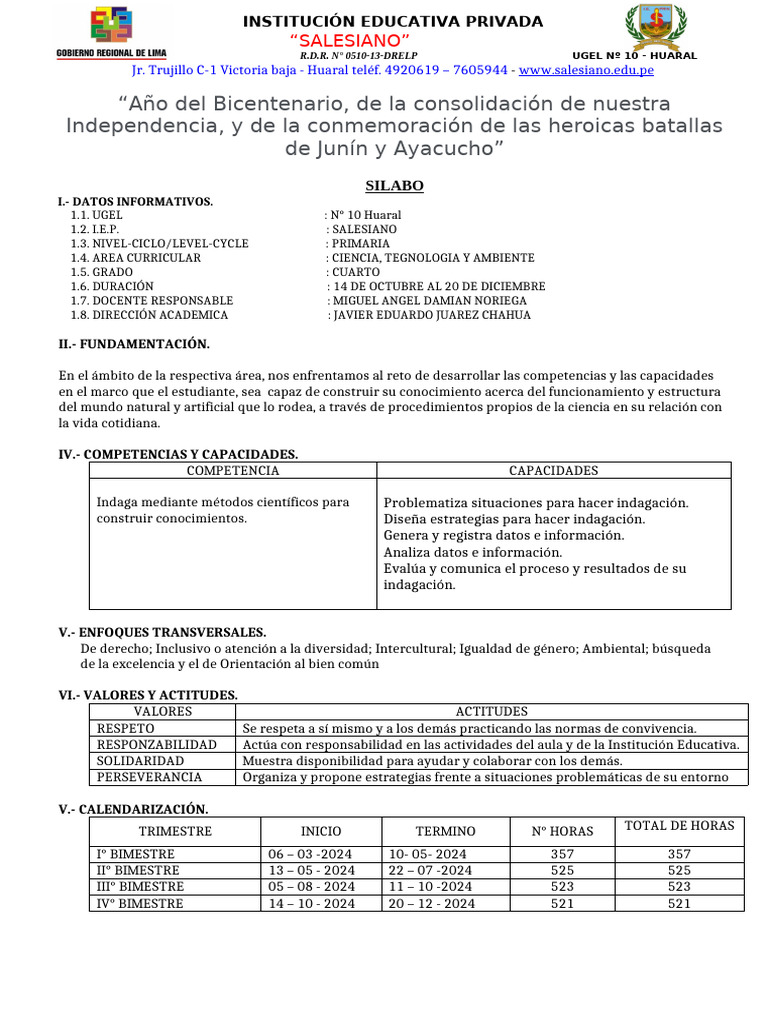 Modelo de Silabo de Ciencia, Tegnologia y Ambiente | PDF | Evaluación | Aprendizaje