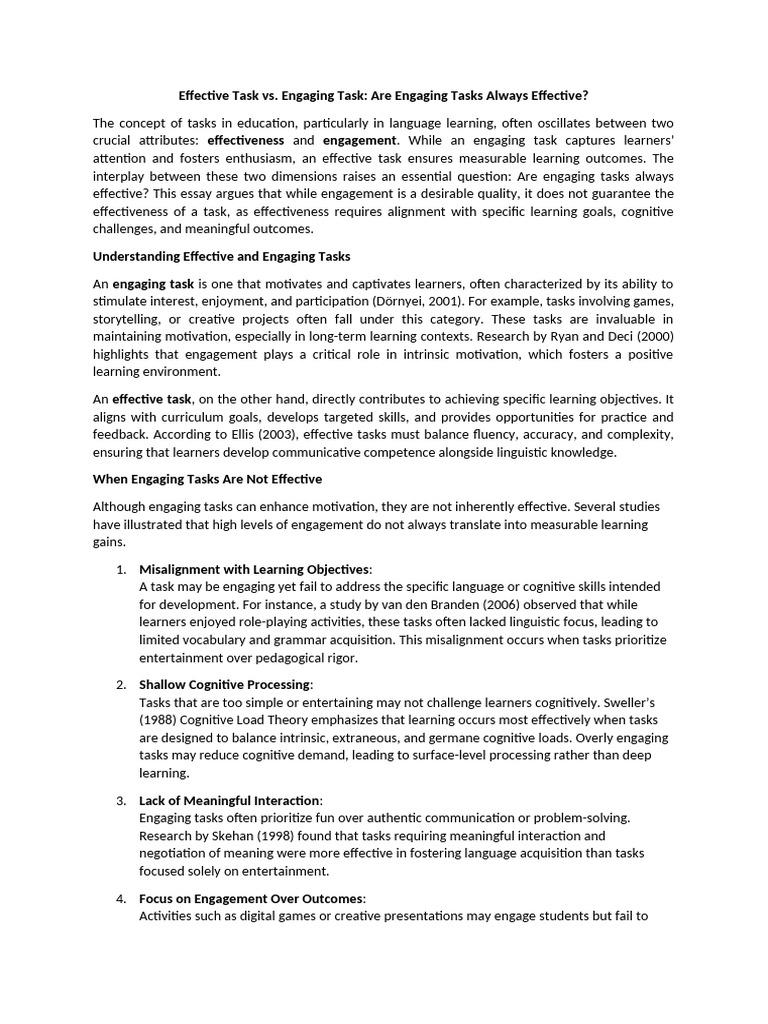 Effective Task Vs Engaging | PDF | Learning | Motivational