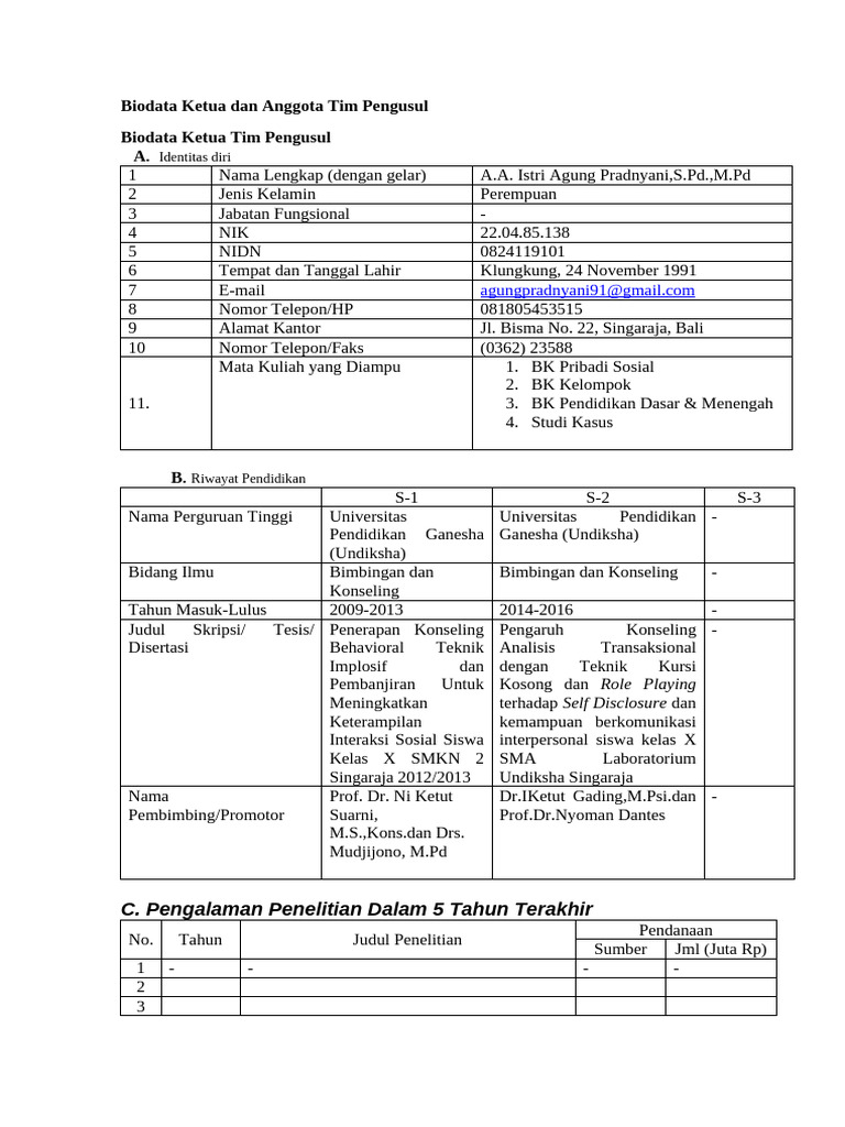 Biodata Ketua dan Anggota Tim PKM | PDF
