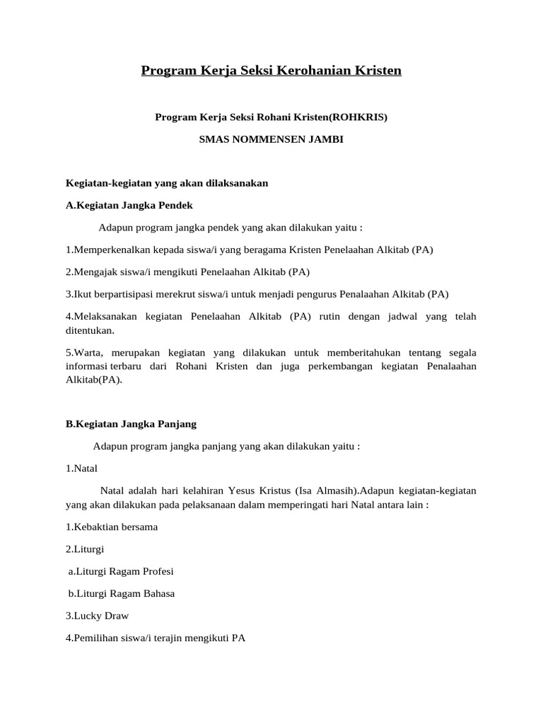 Juknis 1 Program Kerja Seksi Kerohanian Kristen | PDF