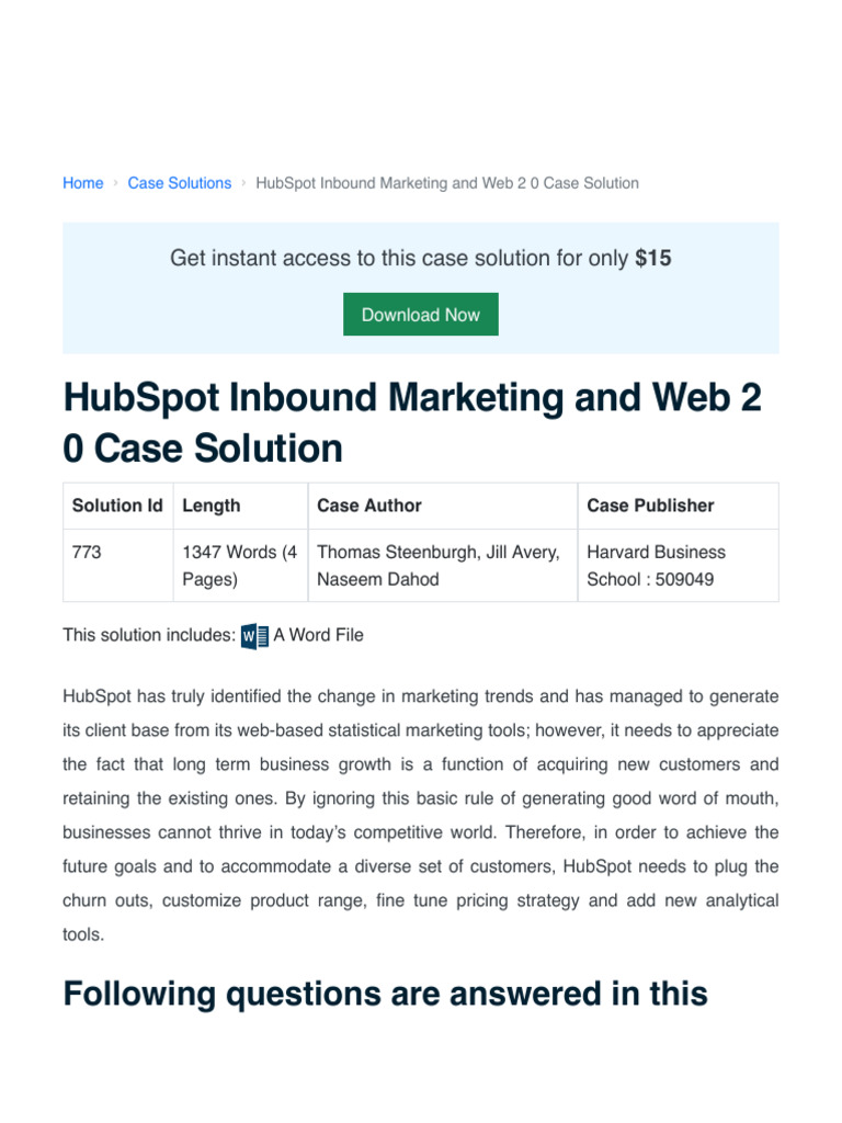 HubSpot Inbound Marketing and Web 2 0 Case Study Solution and Case Analysis | PDF | Marketing ...
