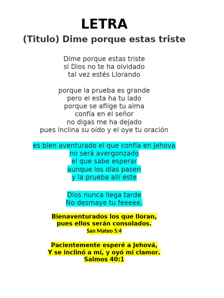 Dime por qué estás triste: Letra y Mensaje | PDF