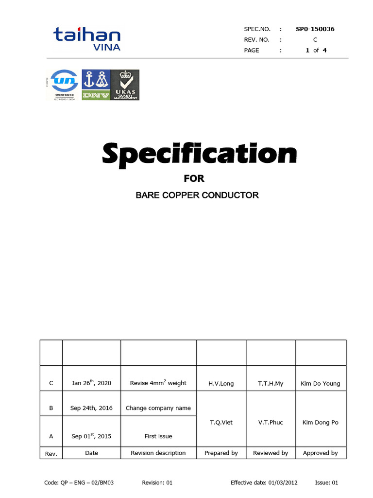 Bare Copper Conductor Specification | PDF | Electrical Engineering | Wire