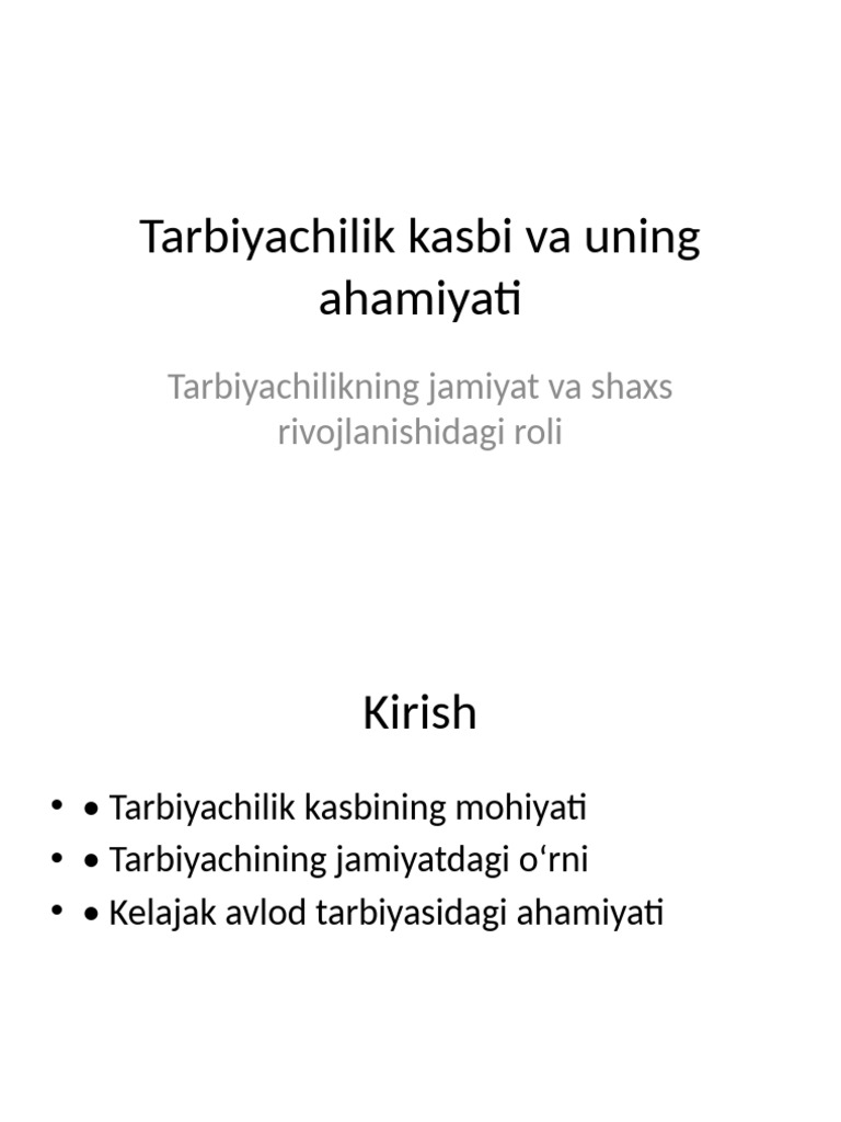 Tarbiyachilik Kasbi | PDF
