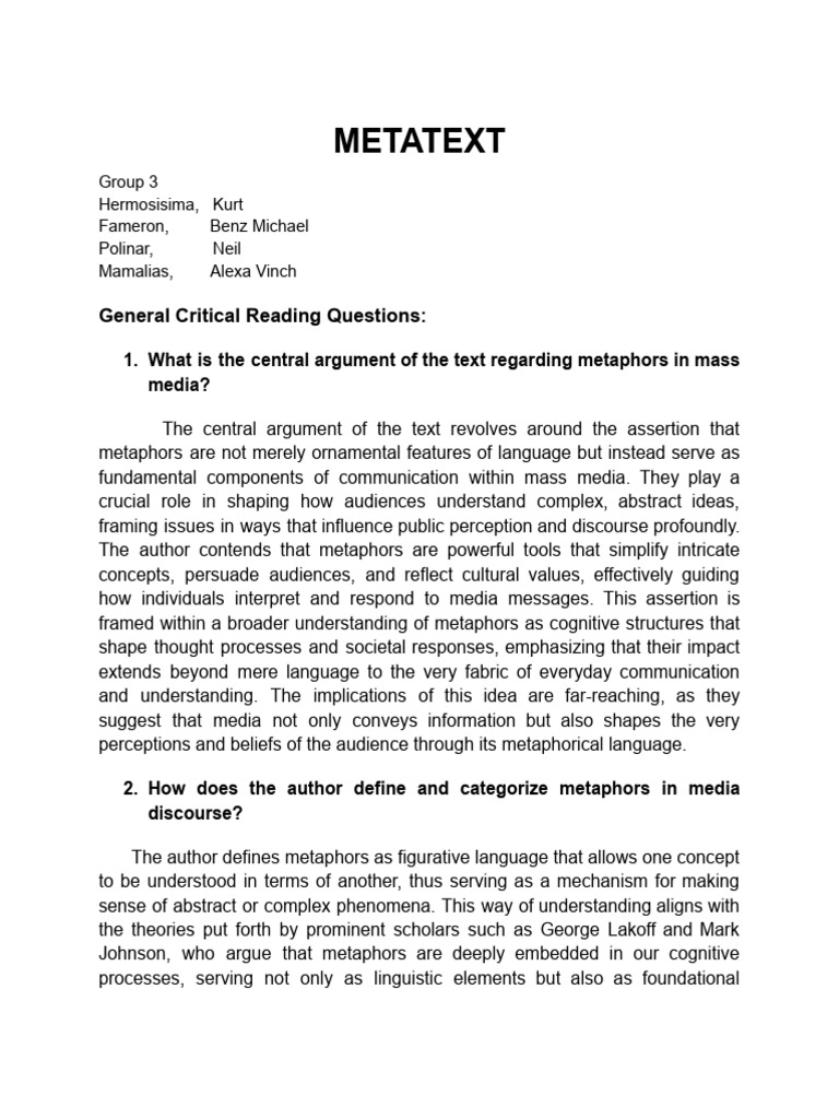 Metatextg 1 | PDF | Metaphor | Framing (Social Sciences)