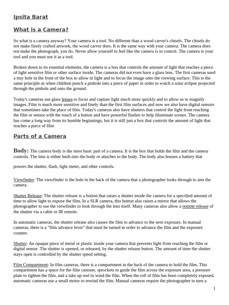 Parts of a camera | PDF | Camera | Camera Lens