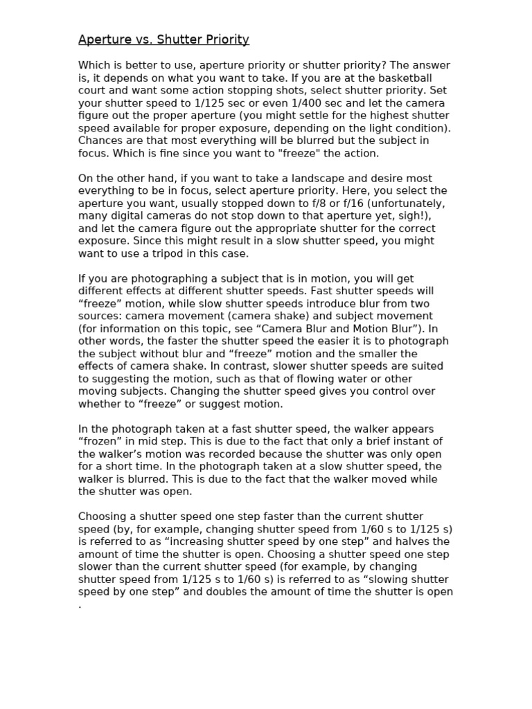 Shutter Speed and Apperture | PDF | Shutter Speed | Shutter (Photography)