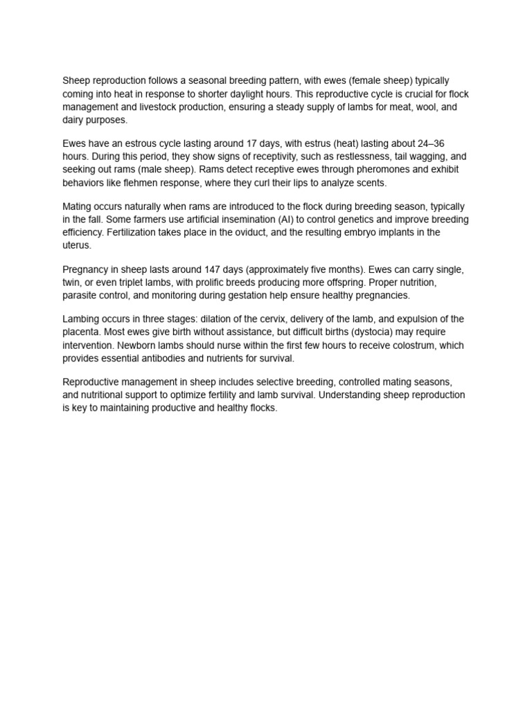 Sheep Reproduction | PDF