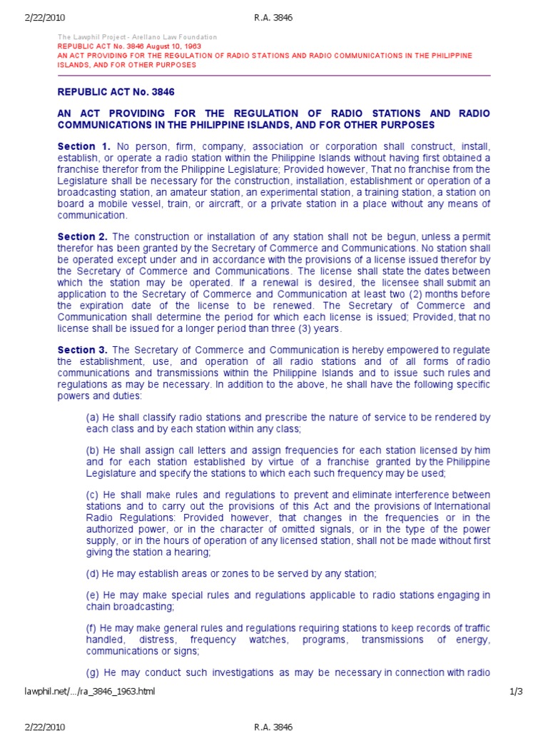 Ra 3846 | Download Free PDF | License | Article One Of The United ...
