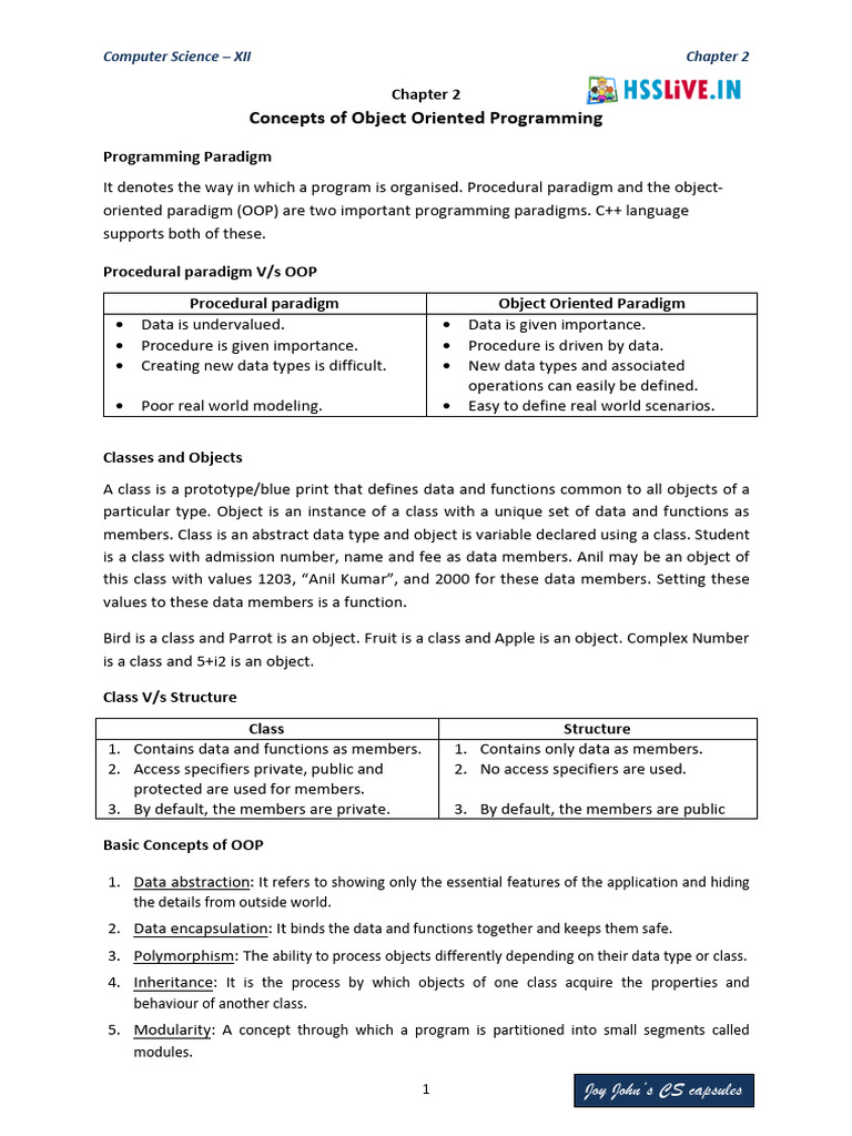HSSLiVE XII Ch 2 Comp Science Joy John | PDF | Inheritance (Object Oriented Programming) | Class ...