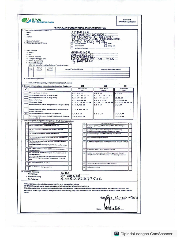 Data Pengajuan Pembayaran JHT | PDF