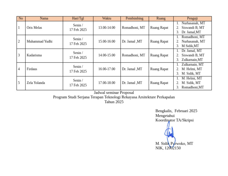 Jadwal Sidang Proposal | PDF