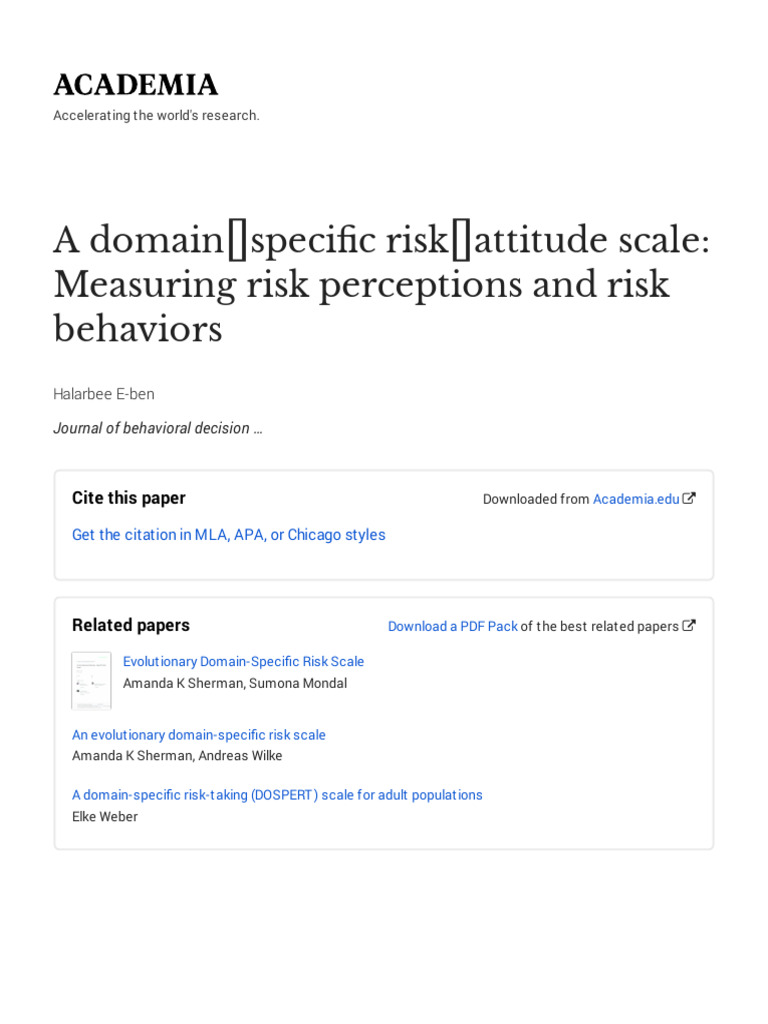 2002 - Weber Et Al - A Domain Specific Risk Attitude Scale and Behavior ...