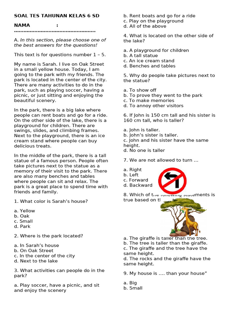 Kelas 6 SD: Soal Tes Tahunan | PDF