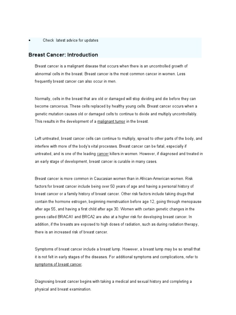 Breast Cancer: Introduction | PDF | Coronary Artery Disease | Leukemia